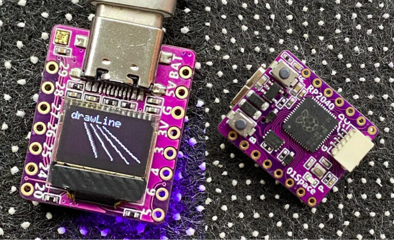 บอร์ด Raspberry Pi RP2040 พร้อมหน้าจอ OLED 0.42 นิ้ว และขั้วต่อ Qwicc - CNX Software