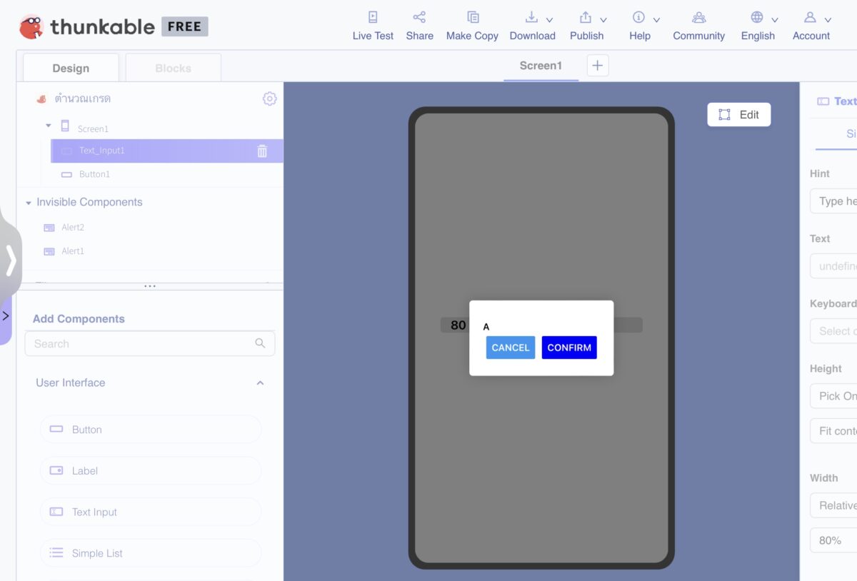การสร้างแอพ Android/iOS คำนวณเกรดในเว็บไซต์ Thunkable - CNX Software